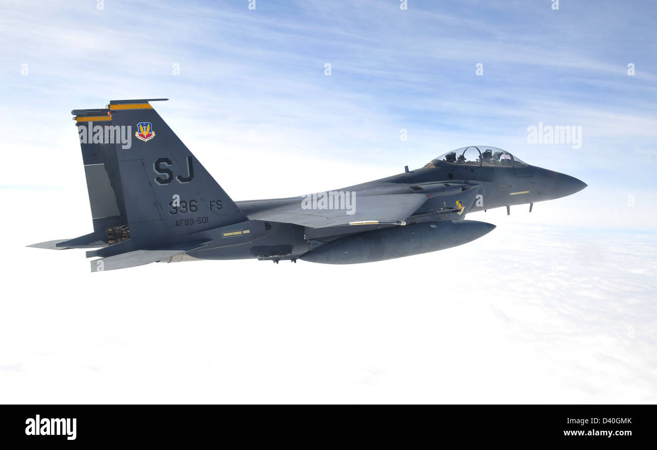 A U.S. Air Force F-15 Strike Eagle assigned to the 4th Fighter Wing ...