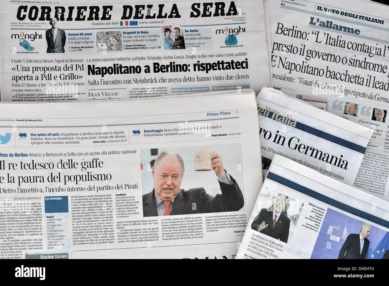 Italian newspapers are on display reporting on SPD chancellor Peer ...