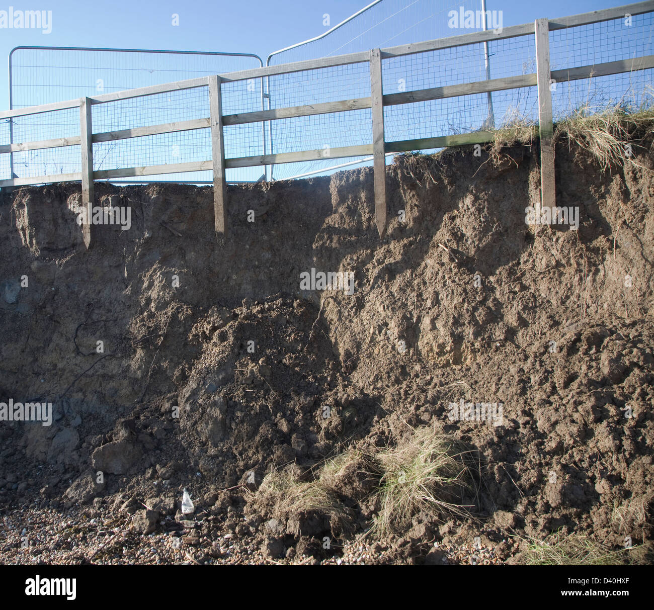 Storm damage to coastal path and crumbling cliff face at East Lane ...