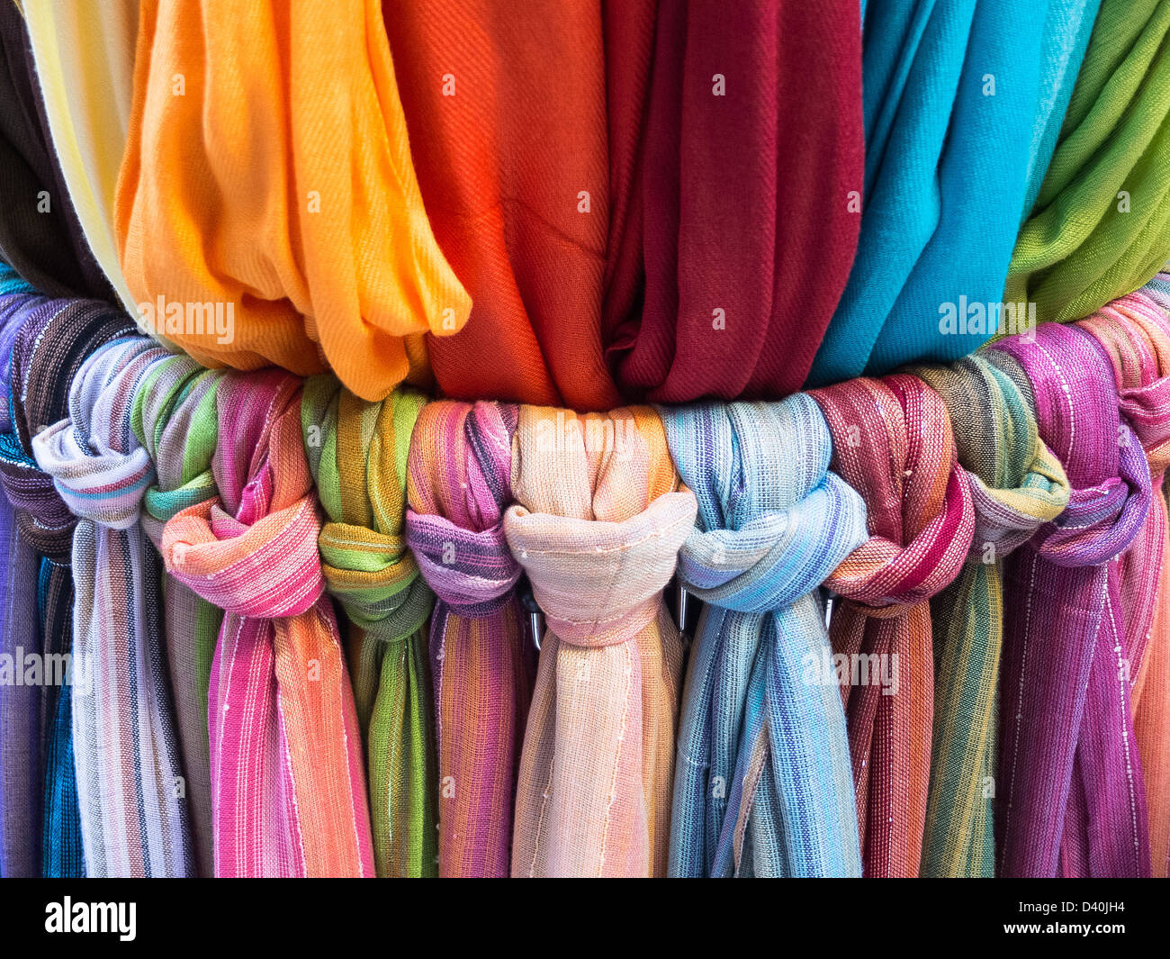 Colorful scarfs on a market stall Stock Photo - Alamy