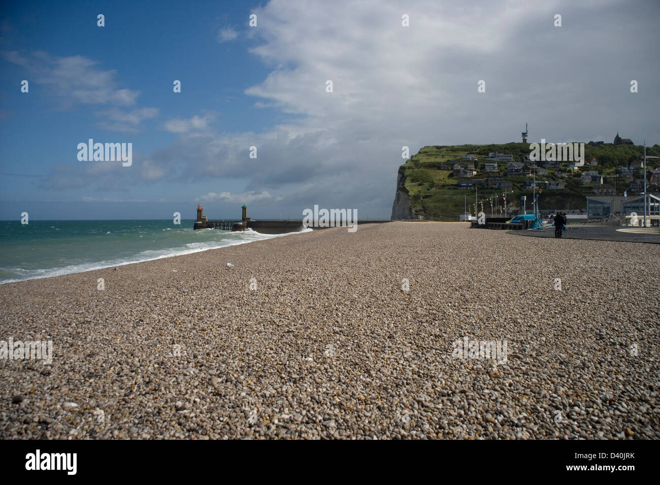 The beach and harbour entrance at Fecamp, Normandy, France Stock Photo ...