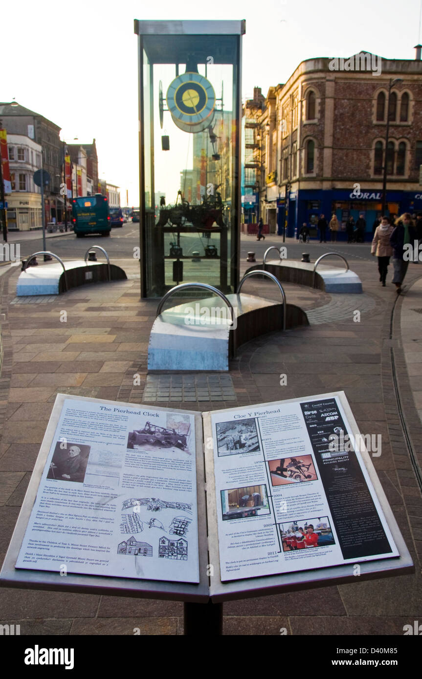 The Pierhead Clock in Cardiff City centre with focus on the tourist ...