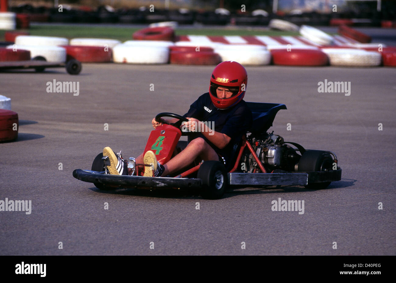 Boy in go cart go carting karting Stock Photo - Alamy