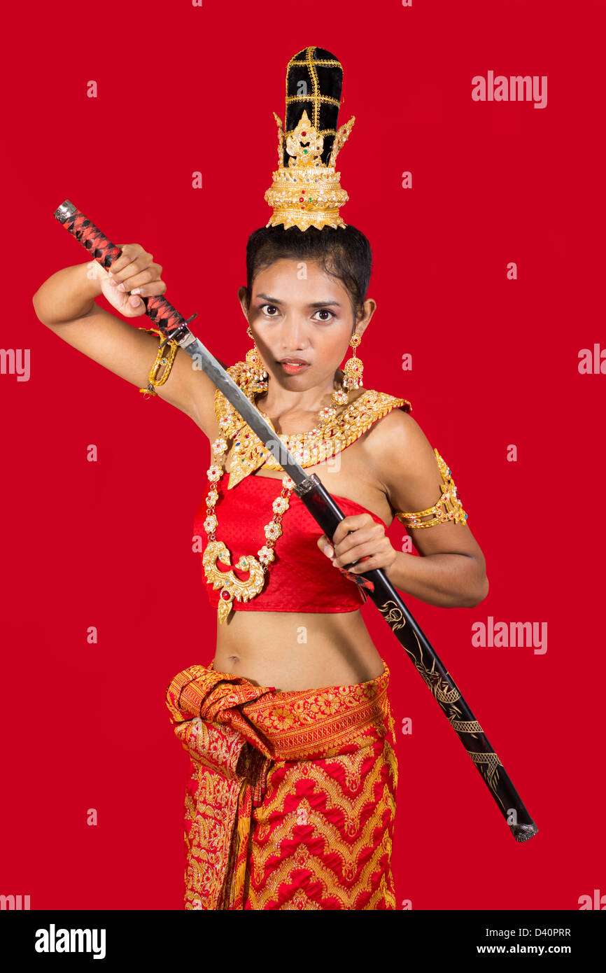 Asian lady with sword Stock Photo - Alamy