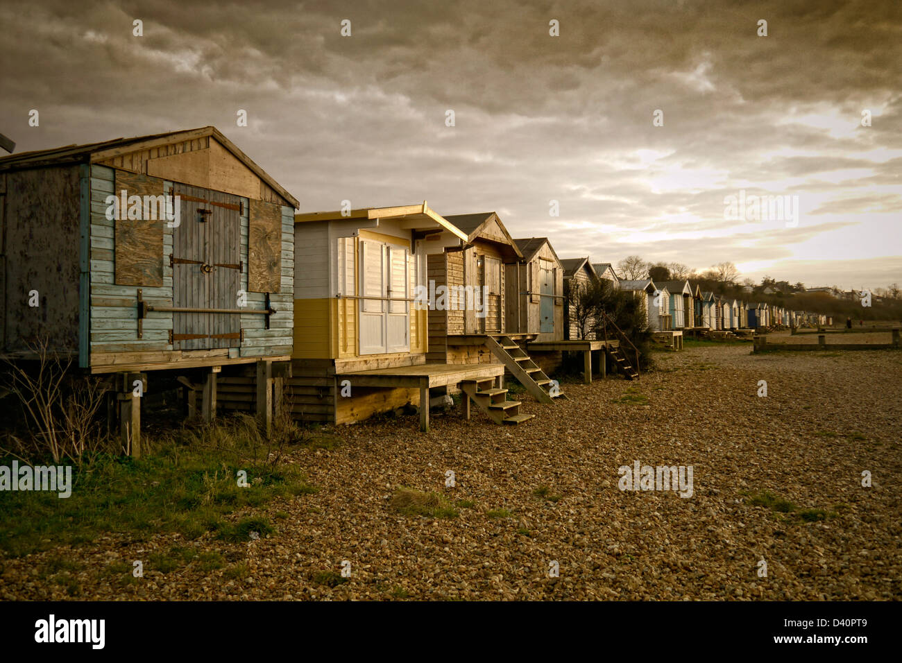 Beach huts on Whitstable seafront in winter Stock Photo - Alamy