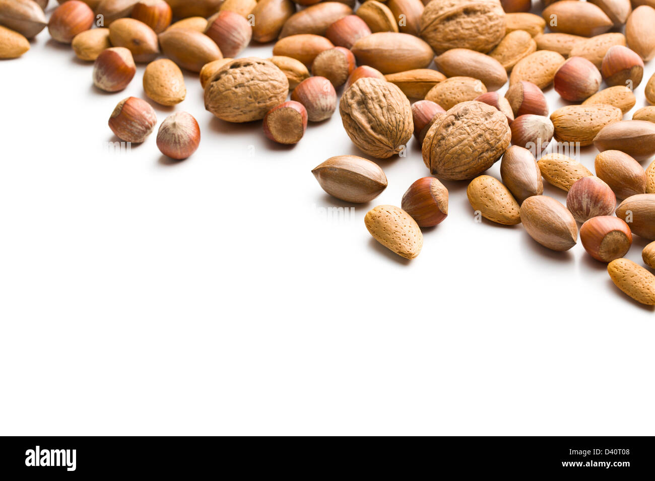 the various nuts on white background Stock Photo - Alamy
