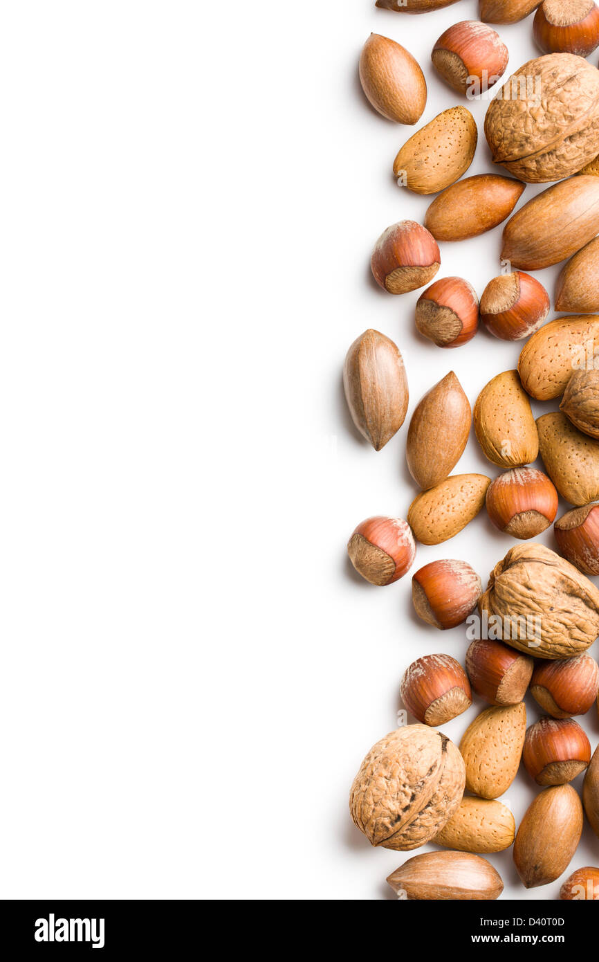 the border of various nuts on white background Stock Photo - Alamy