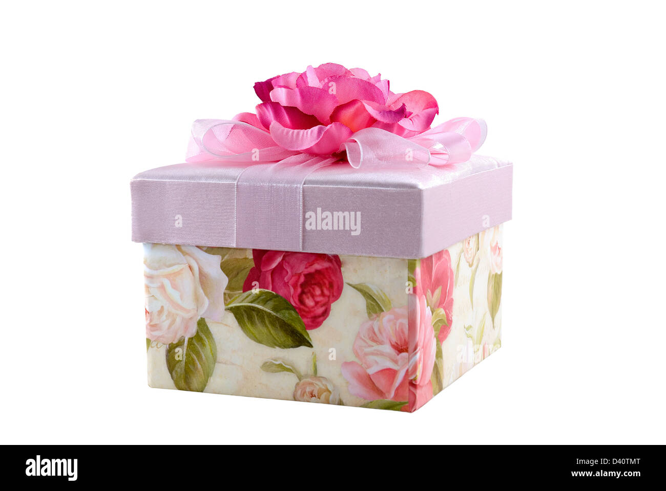 The fancy box of pink color is photographed on a white background Stock ...