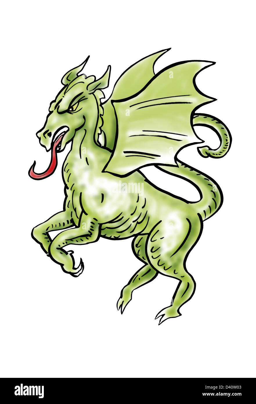 flying dragon illustration isolated over white Stock Photo - Alamy