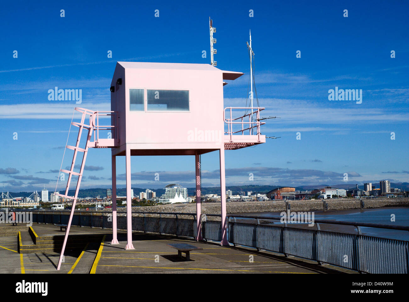 Pink hut on Cardiff Bay Barrage, Cardiff, Wales Stock Photo - Alamy