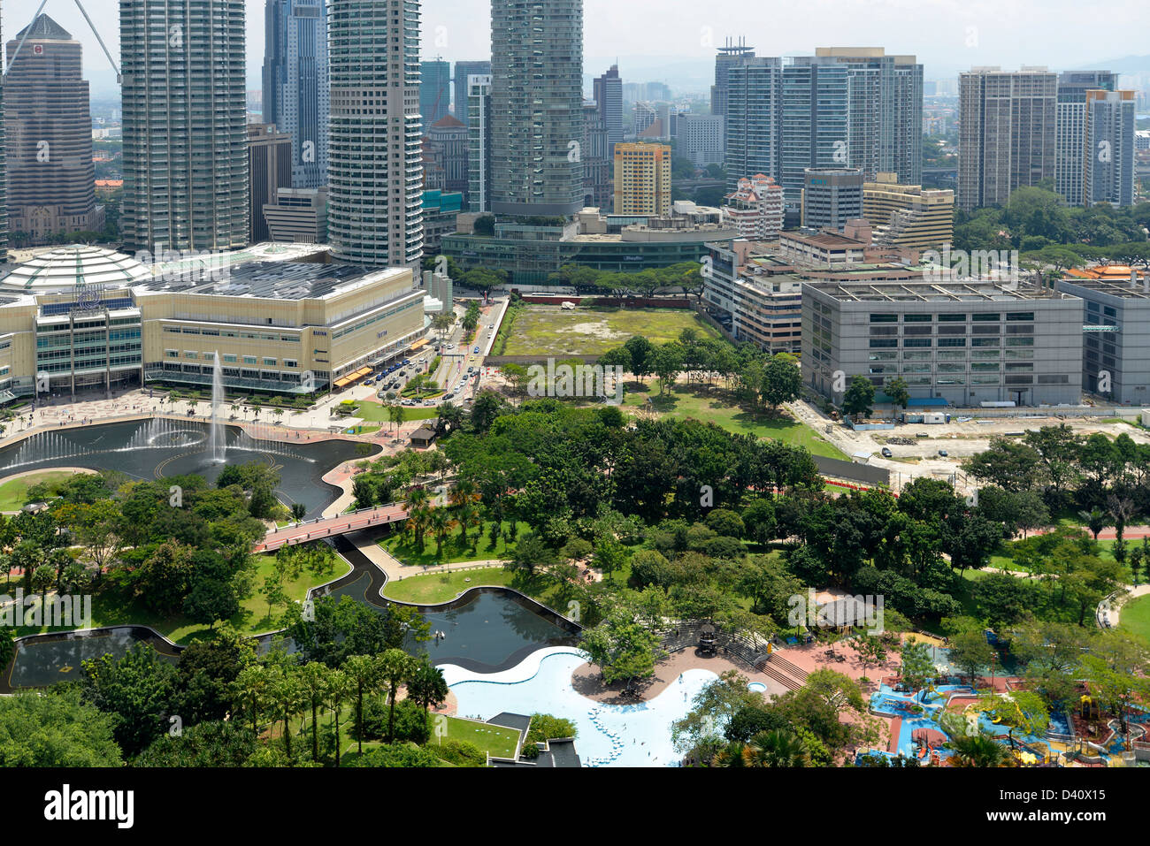 Asia Malaysia Kuala Lumpur Panorama of KLCC gardens near the Petronas ...