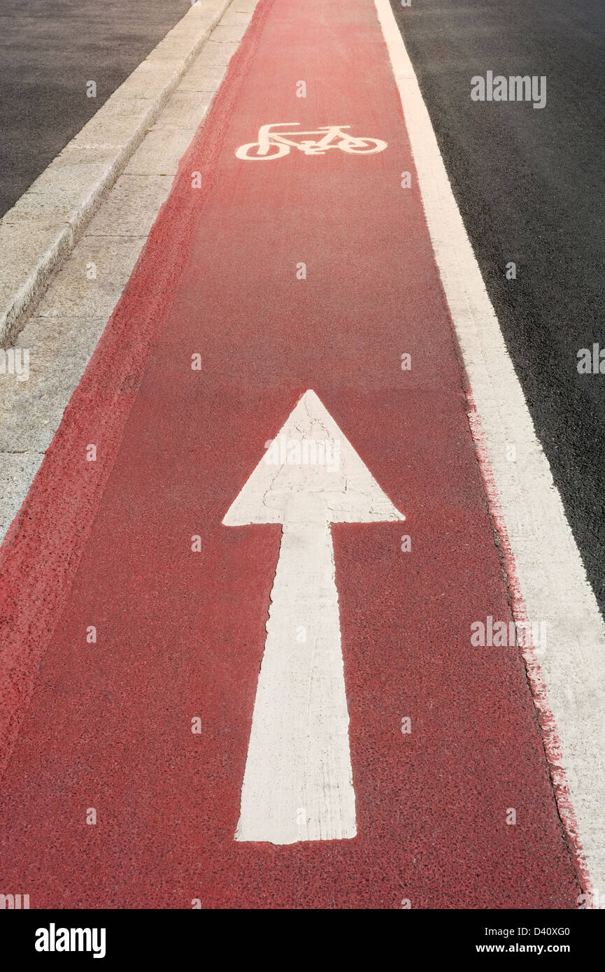 Cycle path with white cycle symbol and one way direction arrow, UK ...