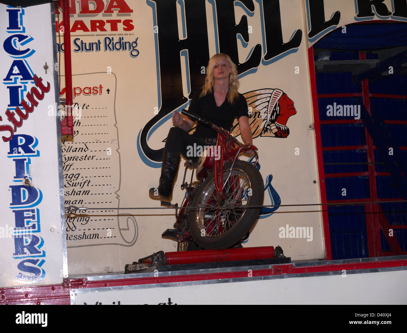 One of the riders of the Wall of Death part of the steam fair at ...