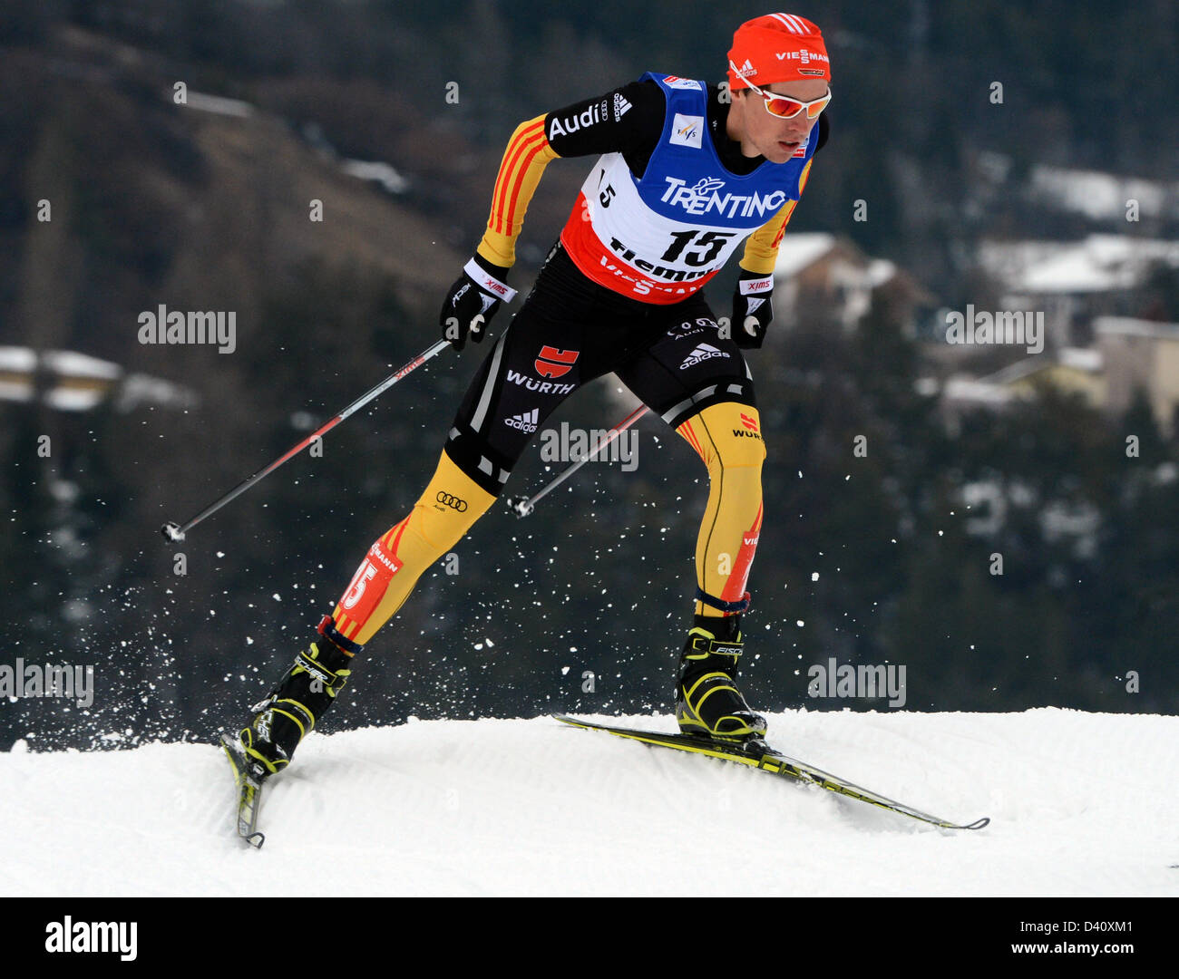 Johannes Rydzek of Germany in action during the Cross Country portion ...