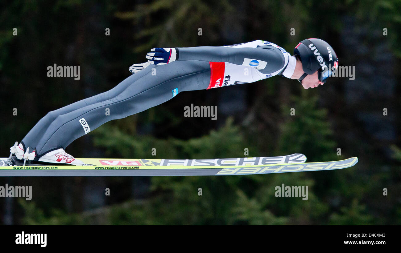 Anders Bardal of Norway soars through the air during a trial jump of ...