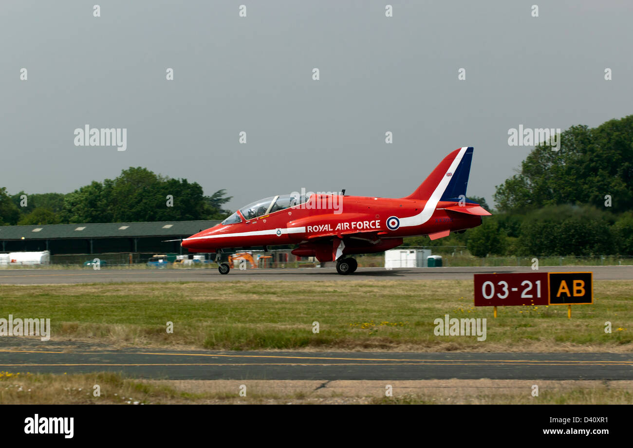 A Red Arrows BAE Hawk trainer lands, after their aerobatic display at ...