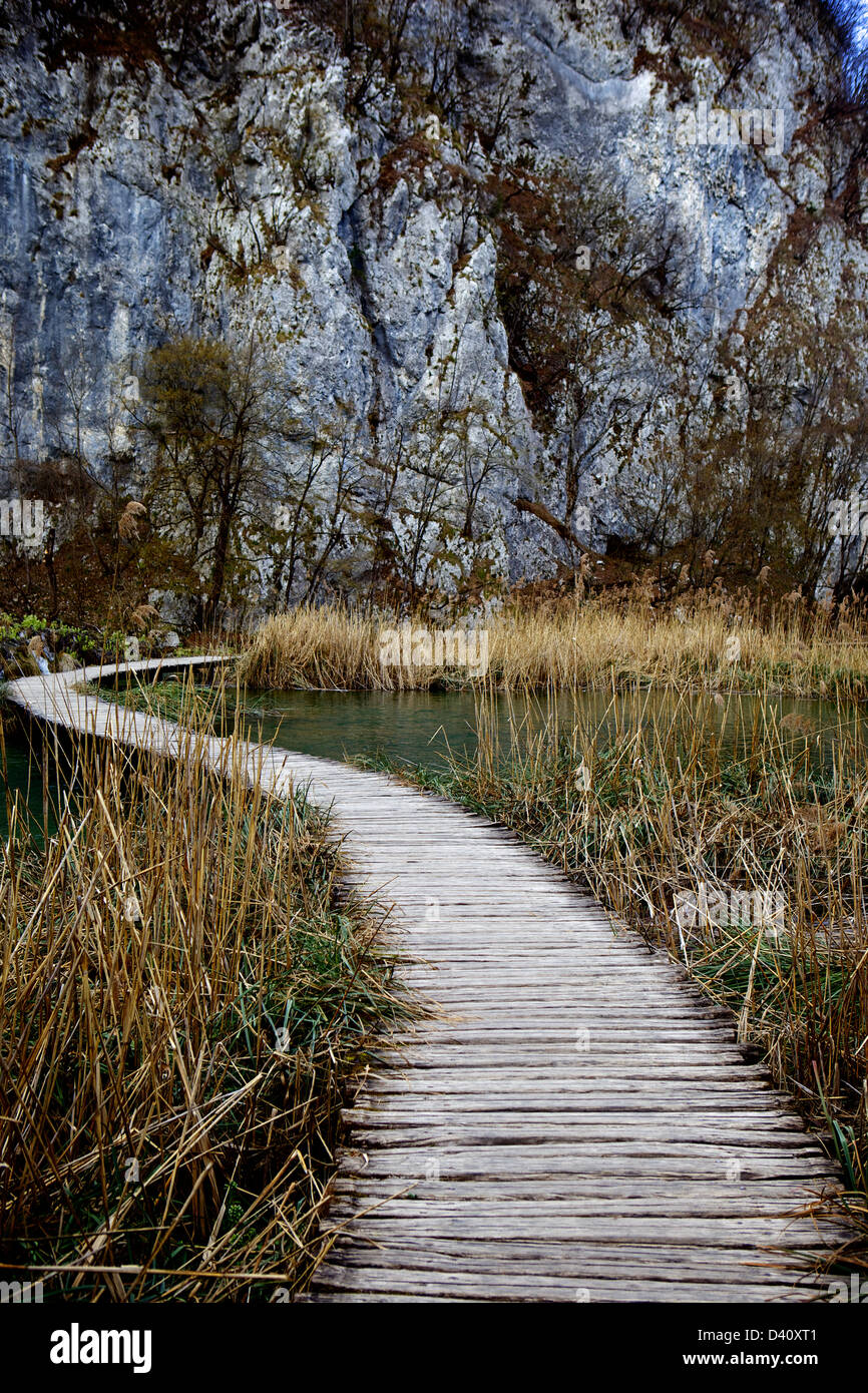 Wooden Walkway path over Crystal Clear Waters of Plitvice Lakes ...
