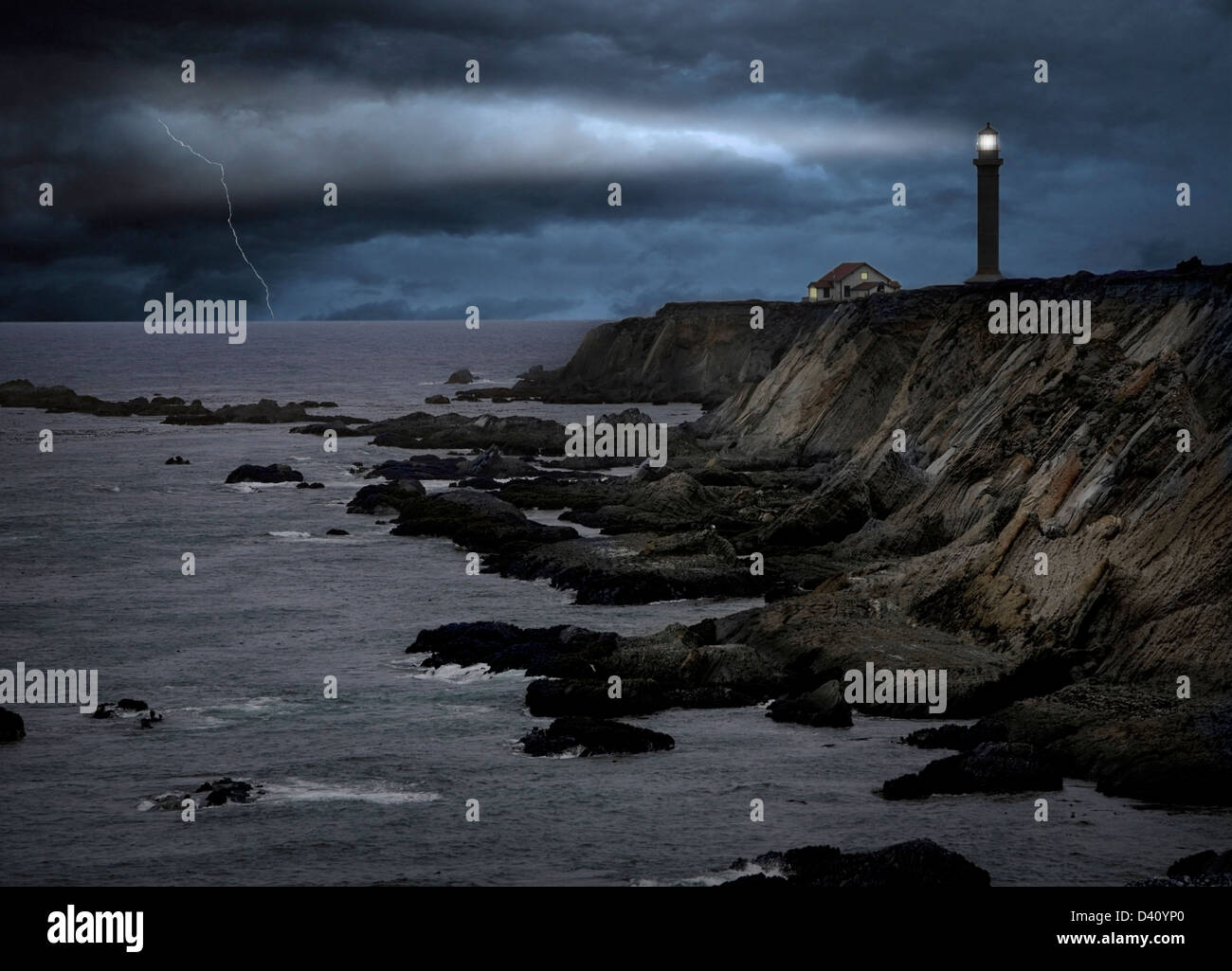 lighthouse during a storm Stock Photo - Alamy