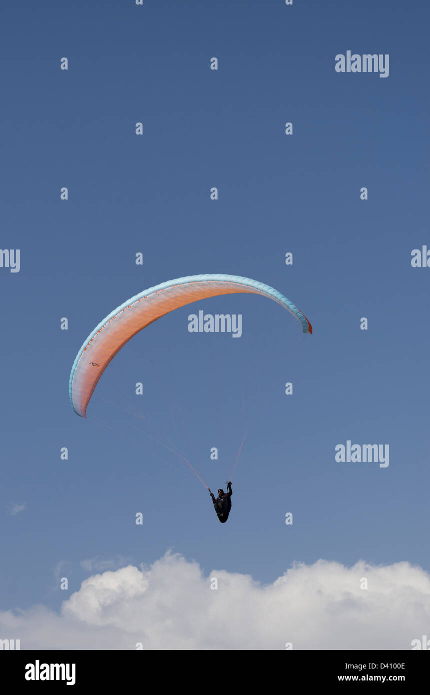 Paraglider above Carinthian Landscape with clouds and Alps Stock Photo ...