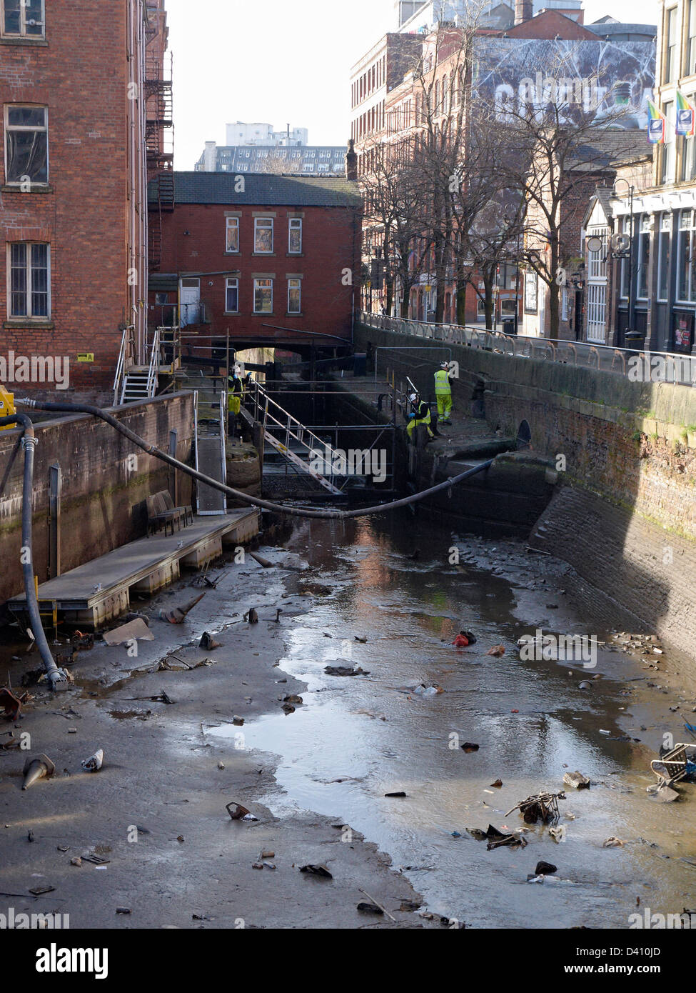 Empty Rochdale canal, due to lock repairing in Canal street Manchester ...