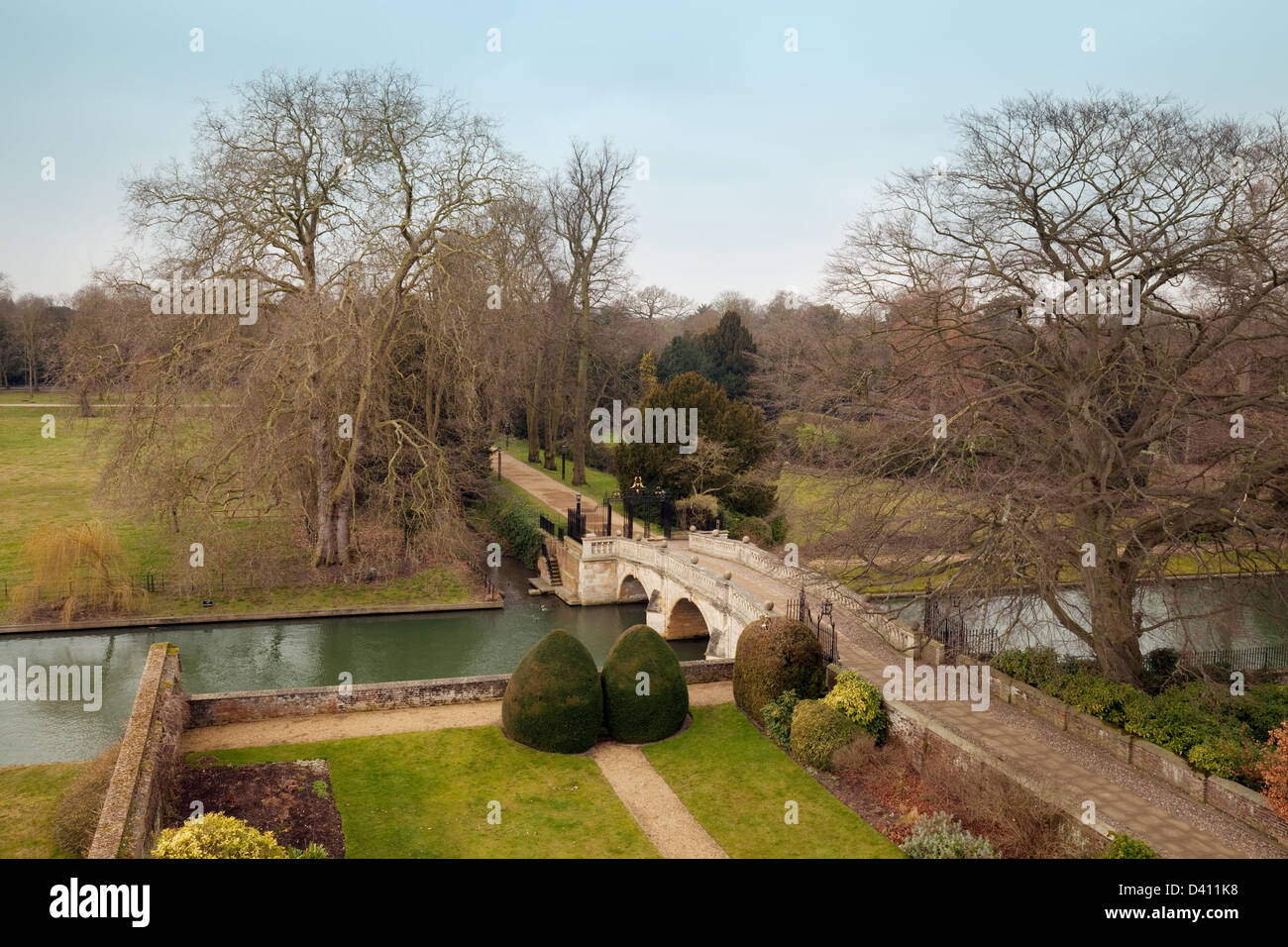 Clare College bridge and gardens with the River Cam, the Backs ...