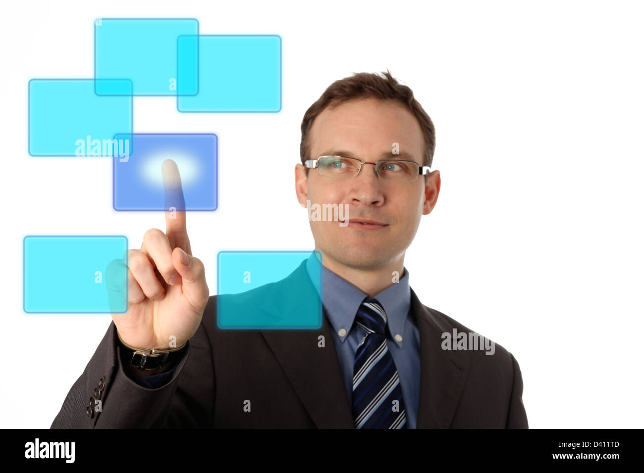 businessman pressing a virtual button Stock Photo - Alamy