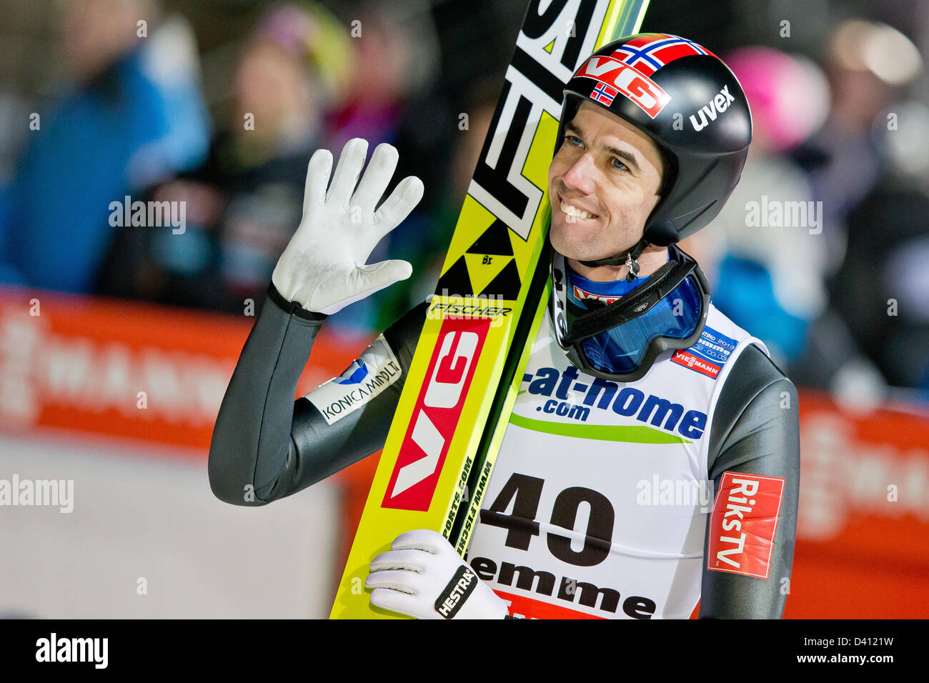 Anders Bardal of Norway reacts after the final competition jump of the ...