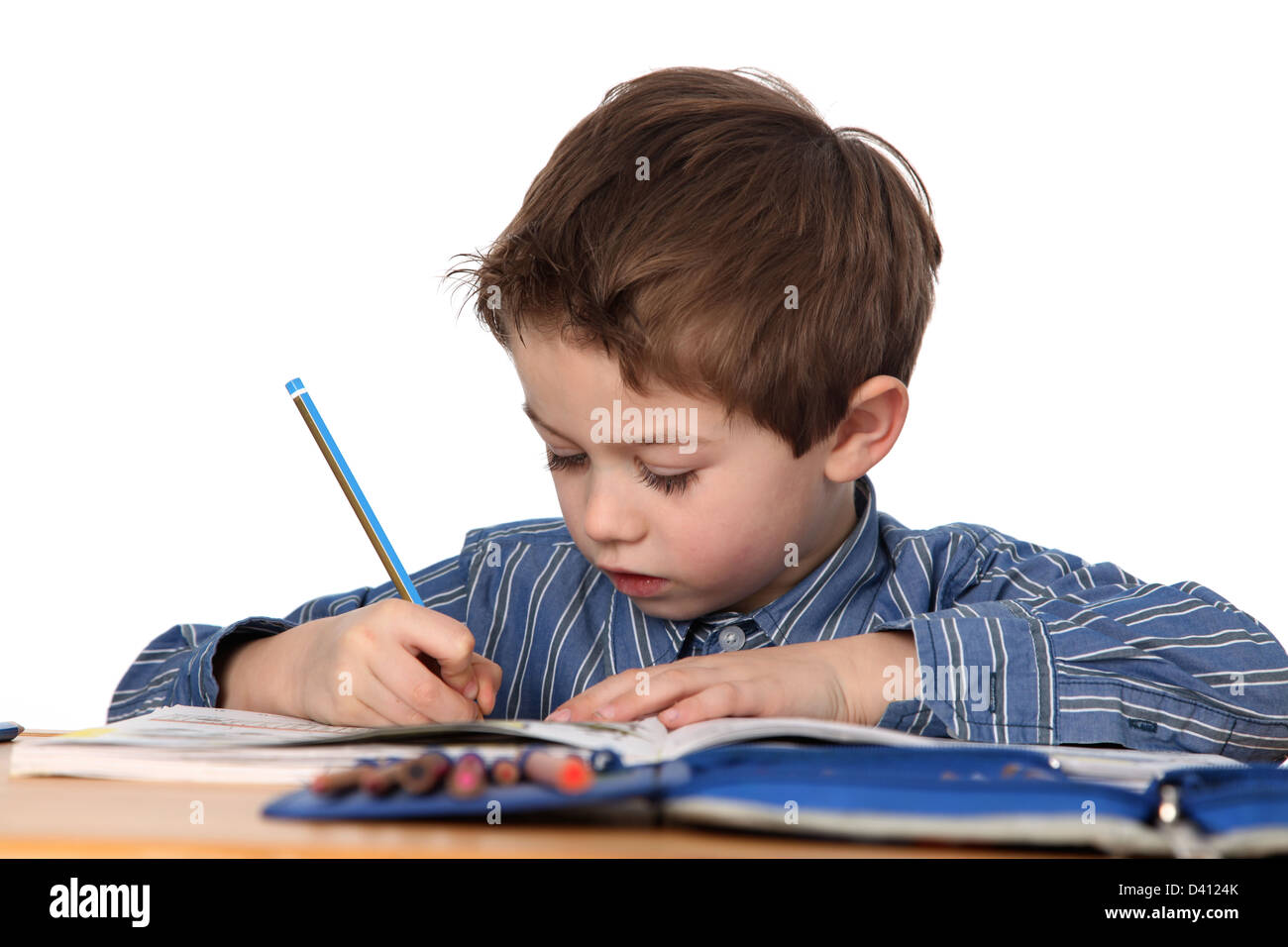 cute young boy learning with white background Stock Photo - Alamy