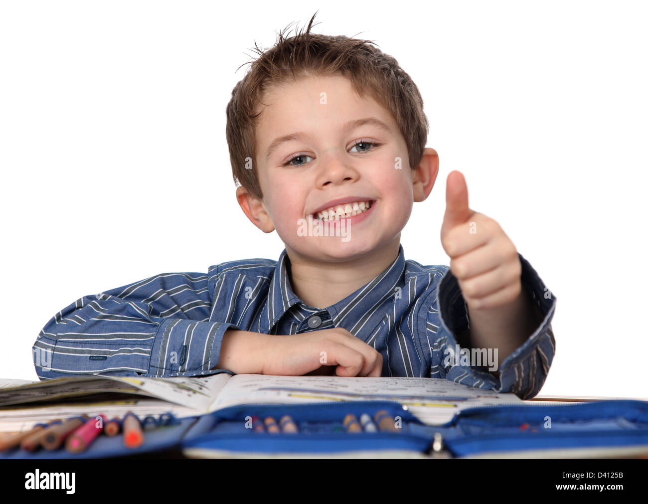 cute young boy learning with white background Stock Photo - Alamy
