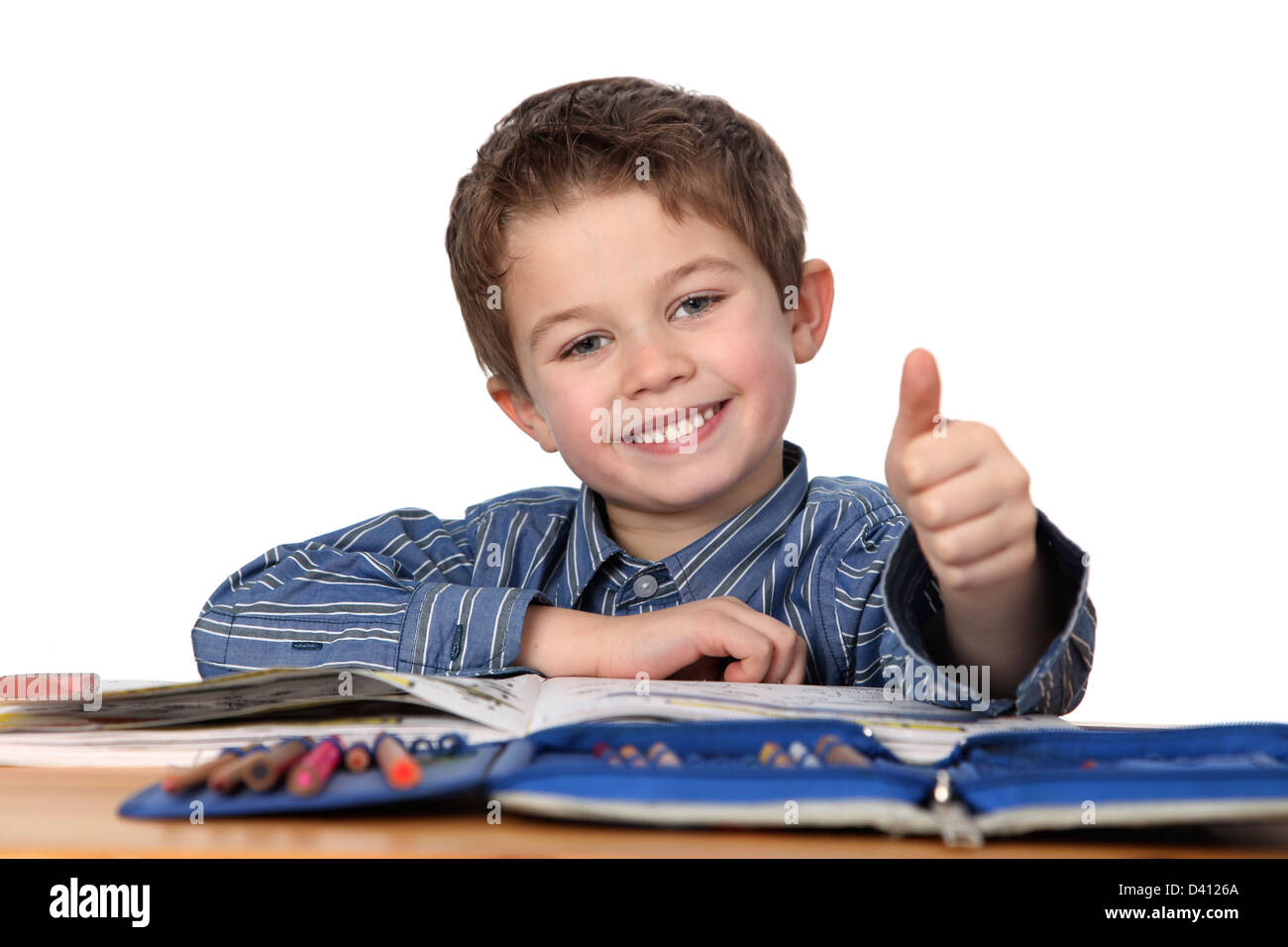 cute young boy learning with white background Stock Photo - Alamy