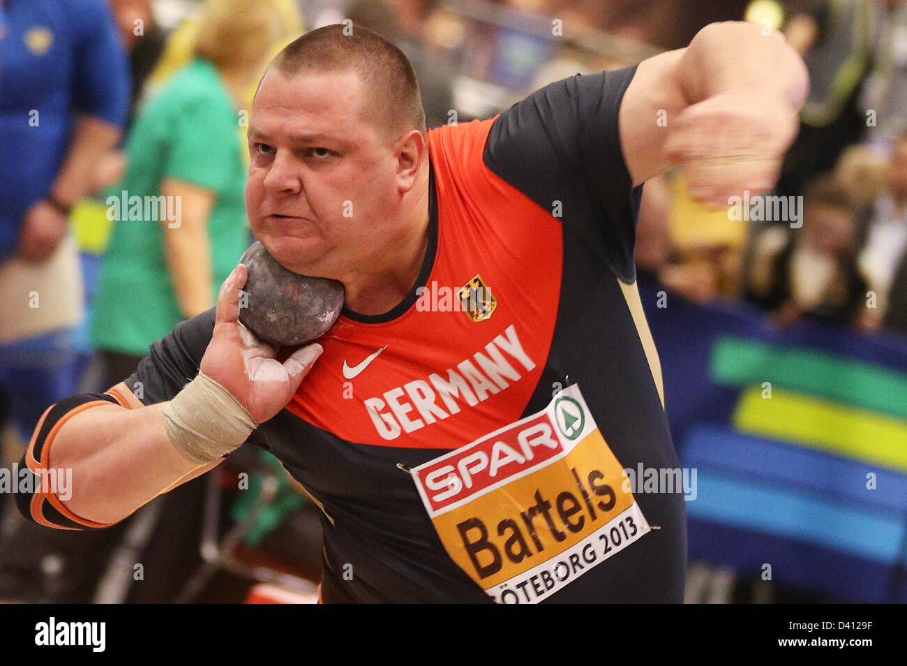 Germany's Ralf Bartels competes in the Men's shot put qualification ...