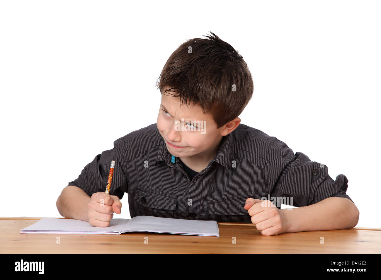 cute young boy learning with white background Stock Photo - Alamy