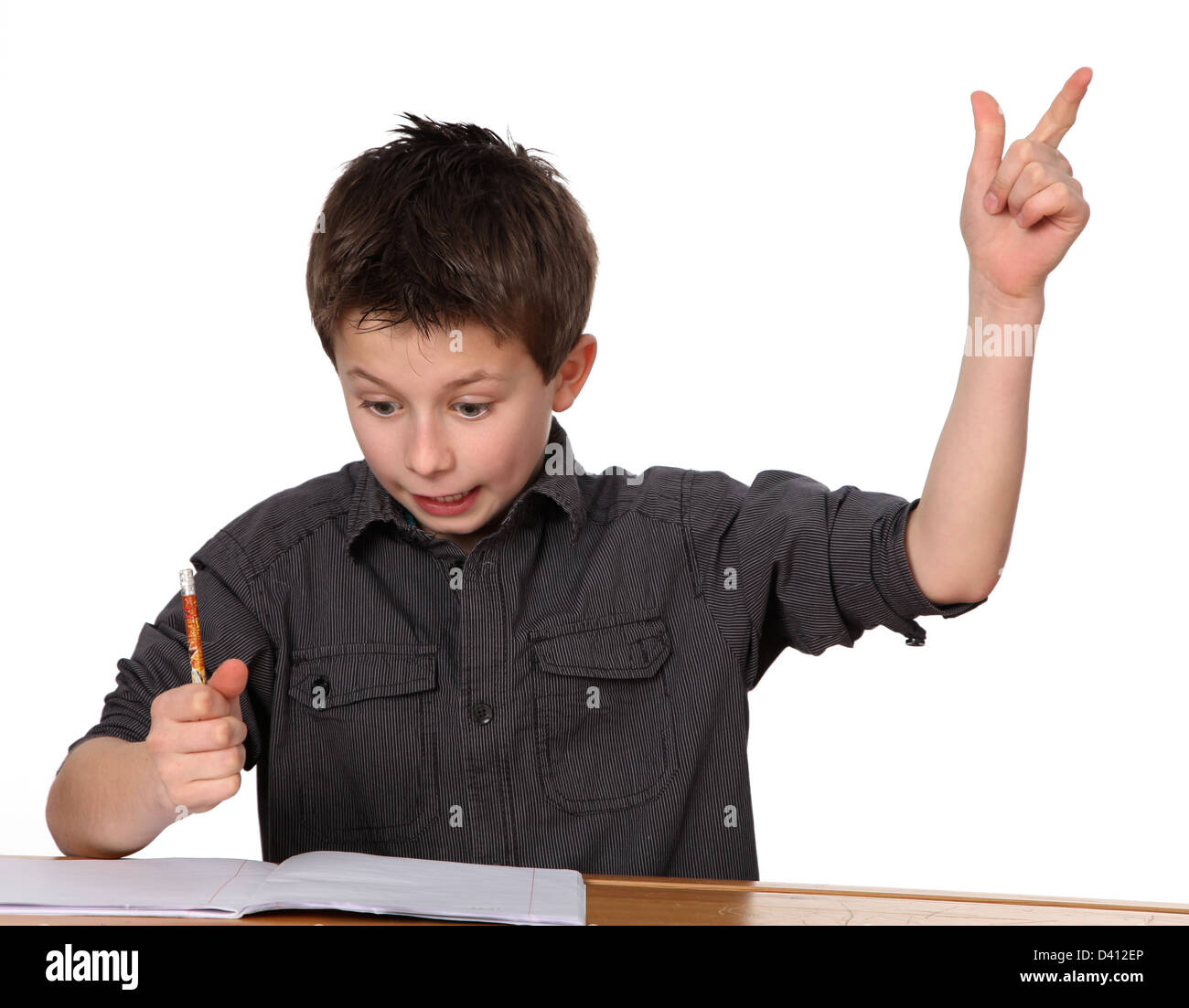 cute young boy learning with white background Stock Photo - Alamy