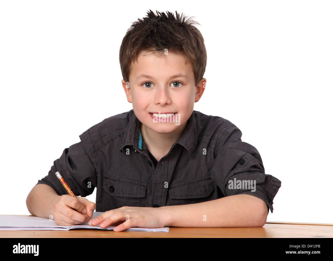 cute young boy learning with white background Stock Photo - Alamy