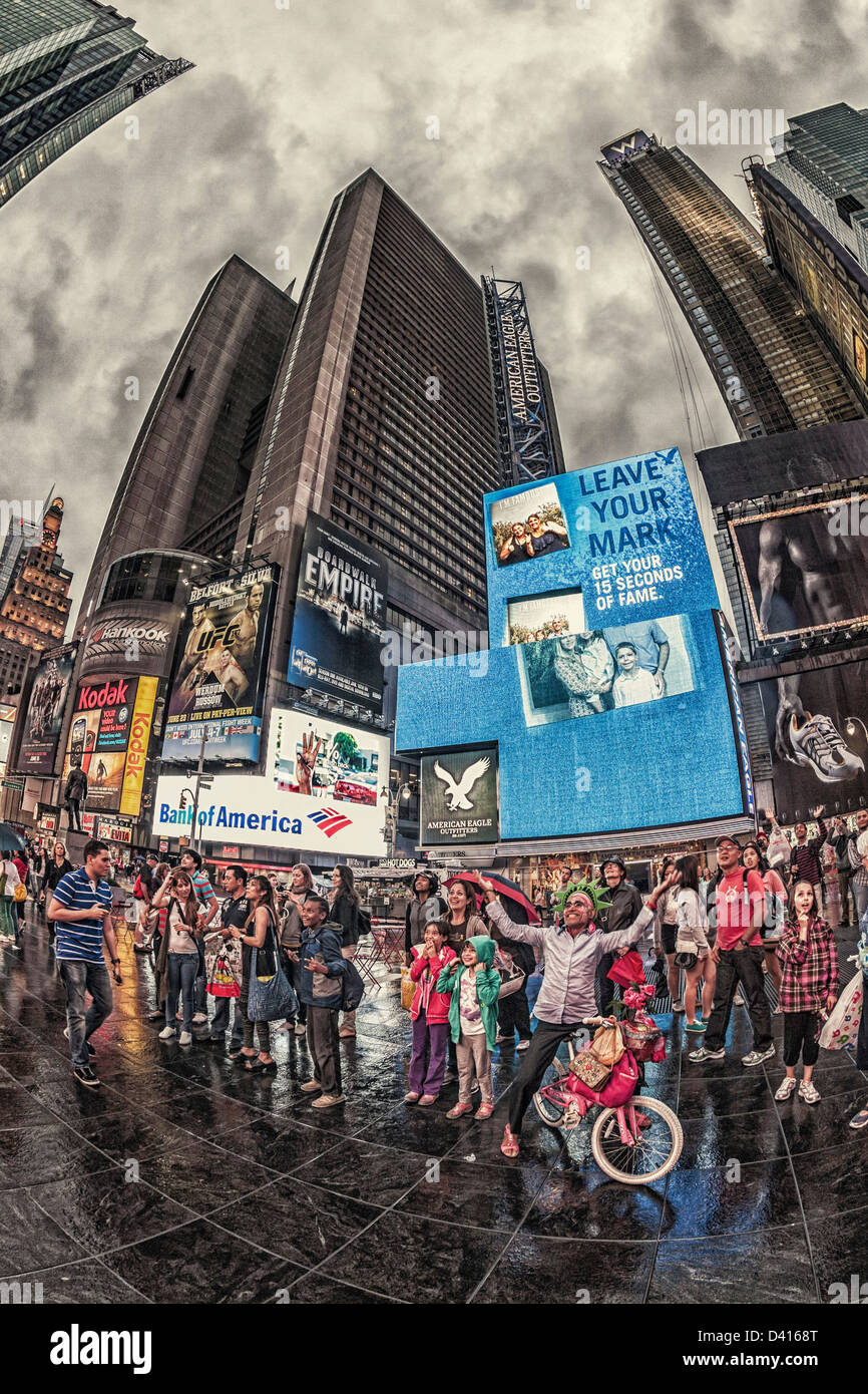 Times Square at twilight on a rainy day in New York Stock Photo - Alamy