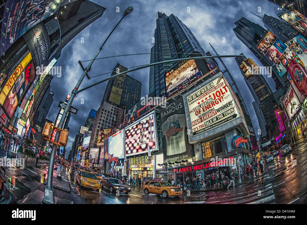 Times Square at twilight on a rainy day in New York Stock Photo - Alamy