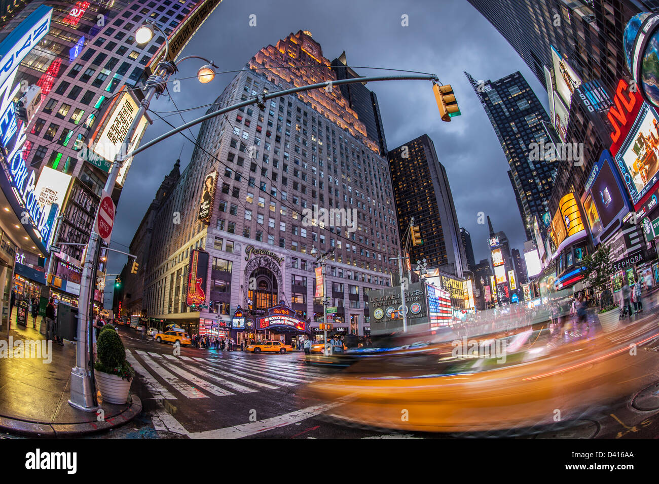 Times Square at twilight on a rainy day in New York Stock Photo - Alamy