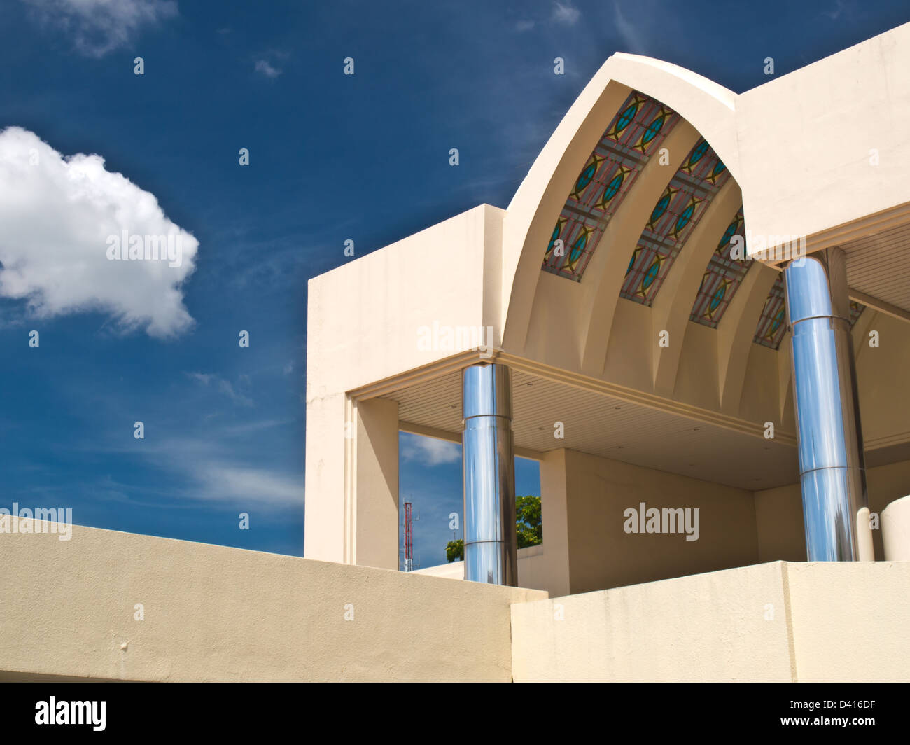 Pointed arch entrance hall of office building on blue sky Stock Photo ...