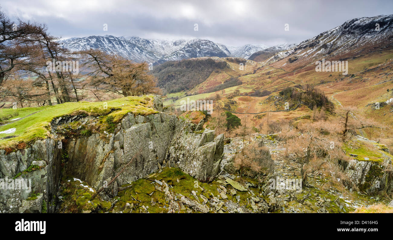 View looking south from the summit of Castle Crag, Borrowdale, Cumbria ...
