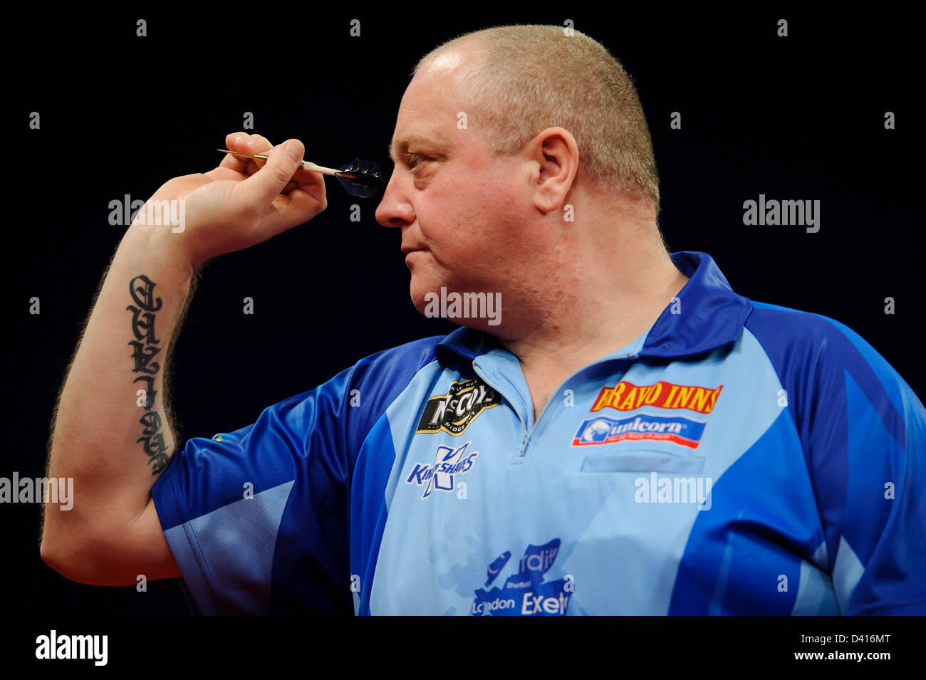 Exeter, UK. 28th February 2013. Andy Hamilton in action in his match ...