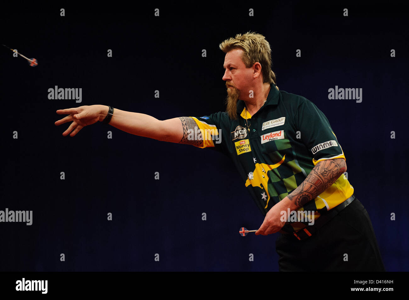 Exeter, UK. 28th February 2013. Simon Whitlock in action in his match ...