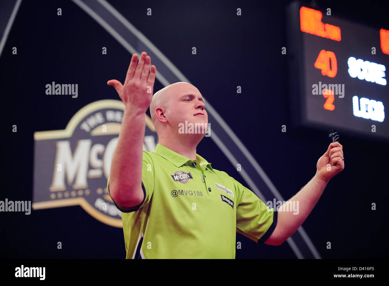 Exeter, UK. 28th February 2013. mcg celebrates victory in his match ...