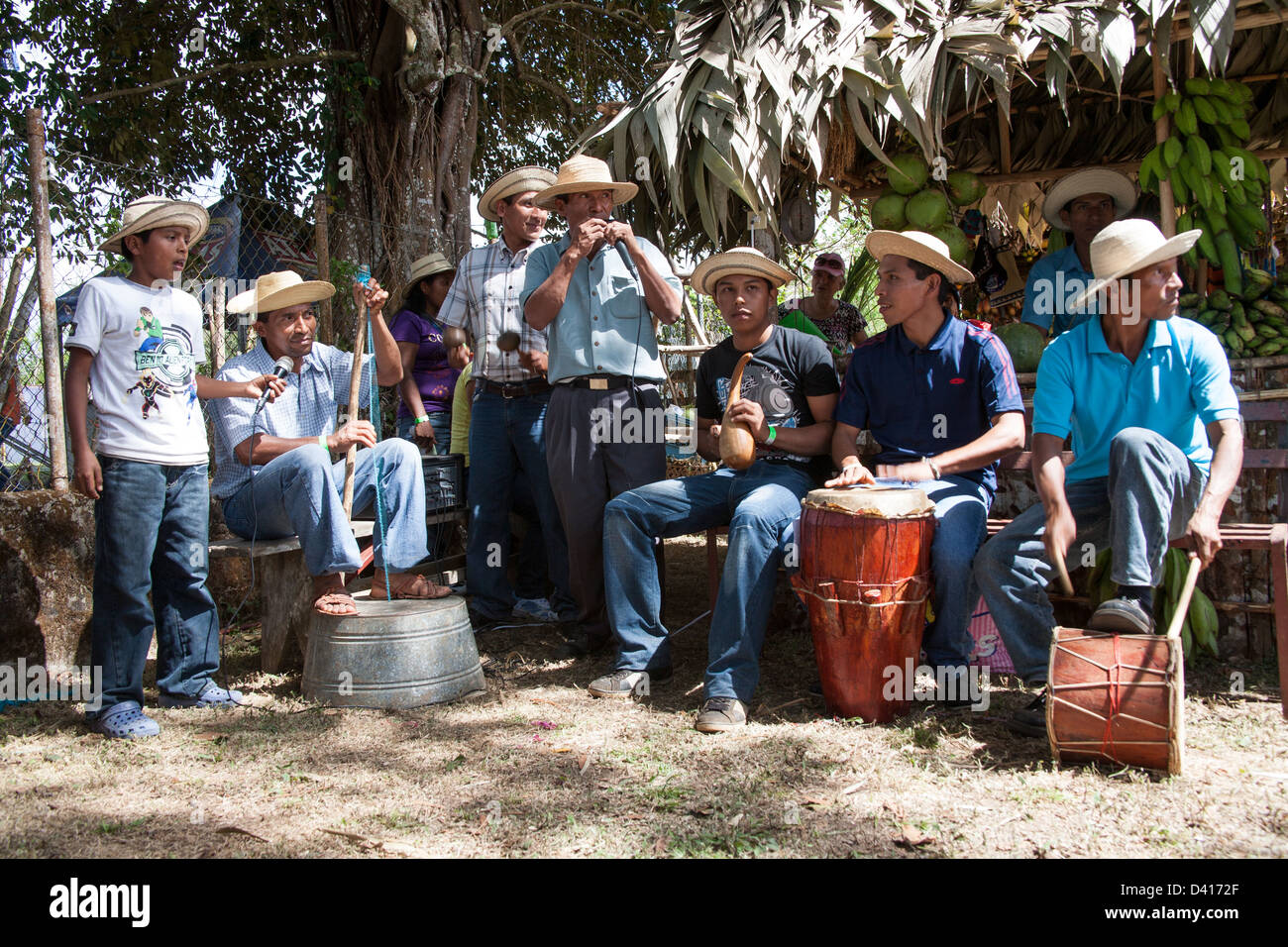 Ngobe Bugle Indian men playing music at the Festival de la Naranja in ...