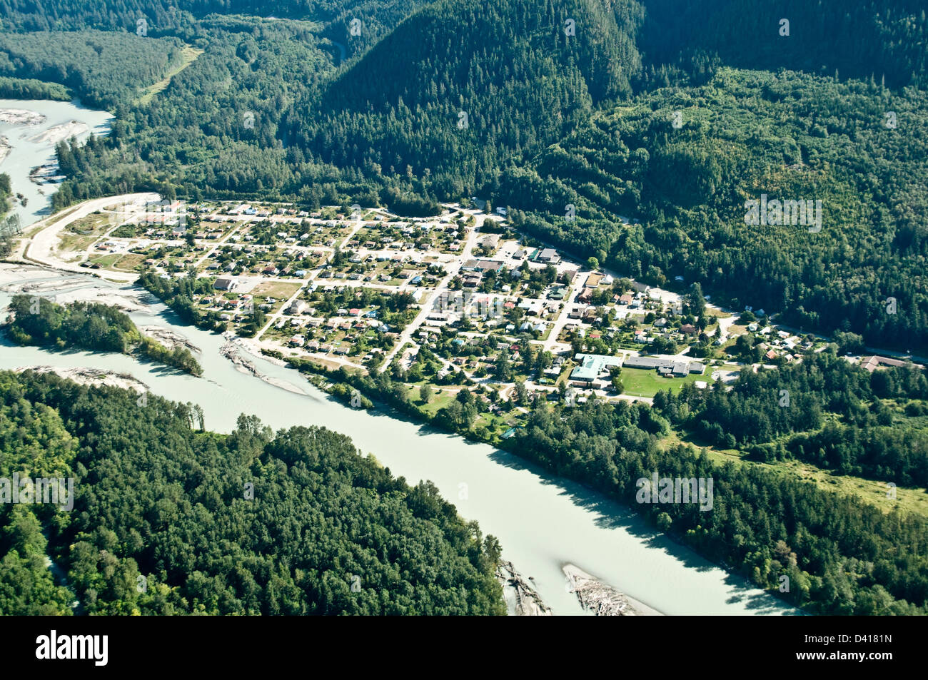 An aerial view of the Nuxalk First Nation community of Bella Coola, in ...