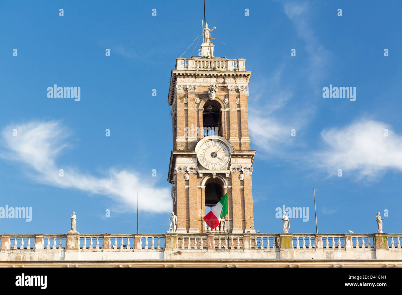 Clock or bell Tower of Comune di Roma or town hall in Rome Italy Stock ...