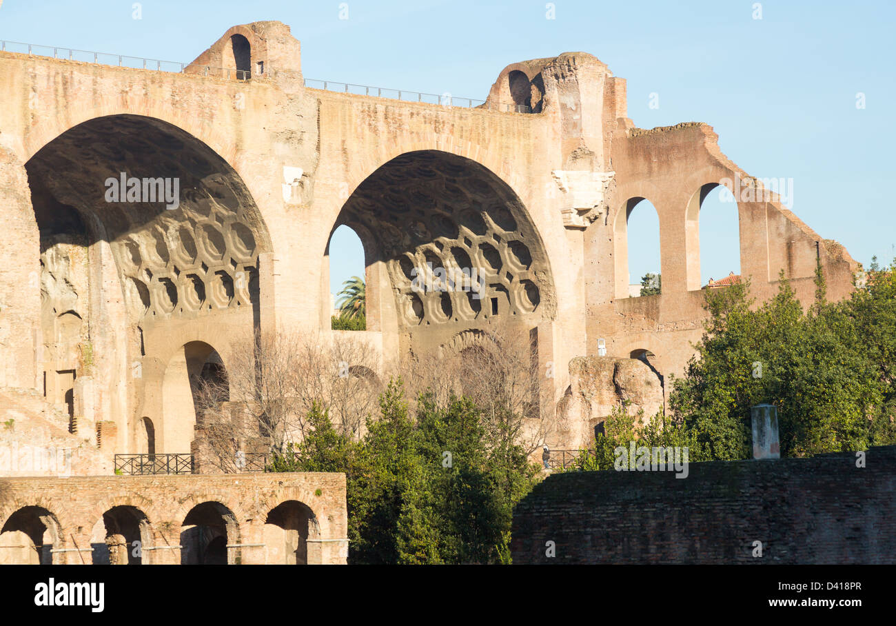 Details of remains and ruins in Ancient Rome Italy showing Basilica of ...