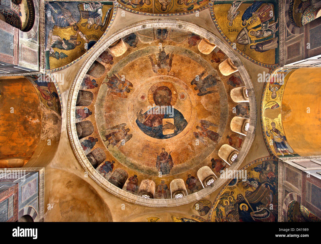 The Pantokrator (Jesus Christ) at the main dome of Hosios Loukas ...