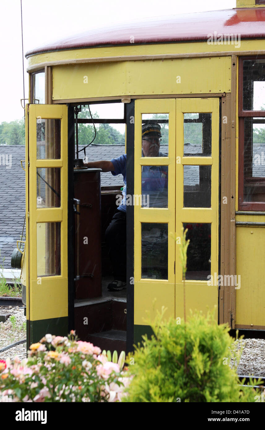 The conductor engineer on the East Troy Electric Trolley railroad Stock ...