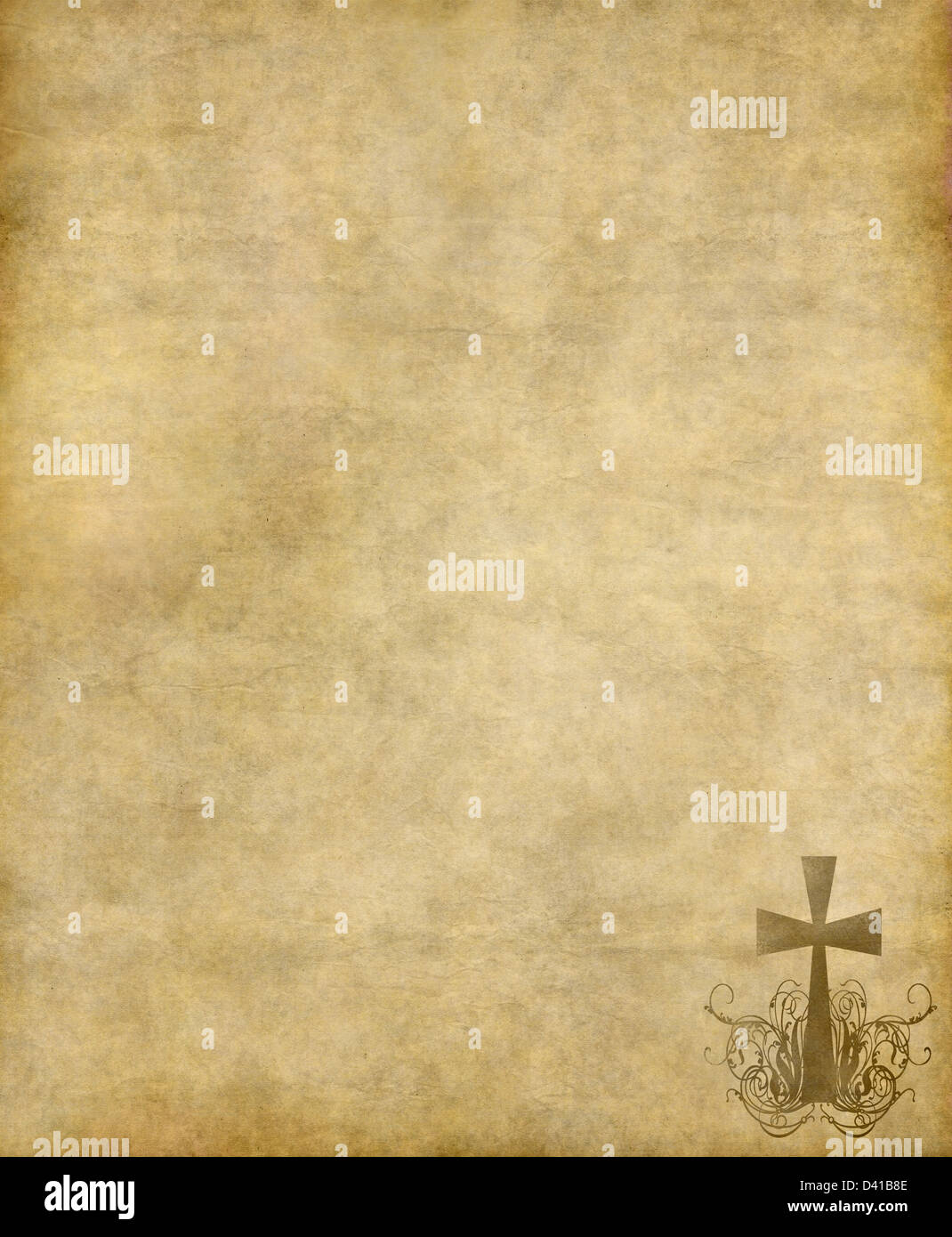 christian cross on old paper or parchment background texture Stock ...