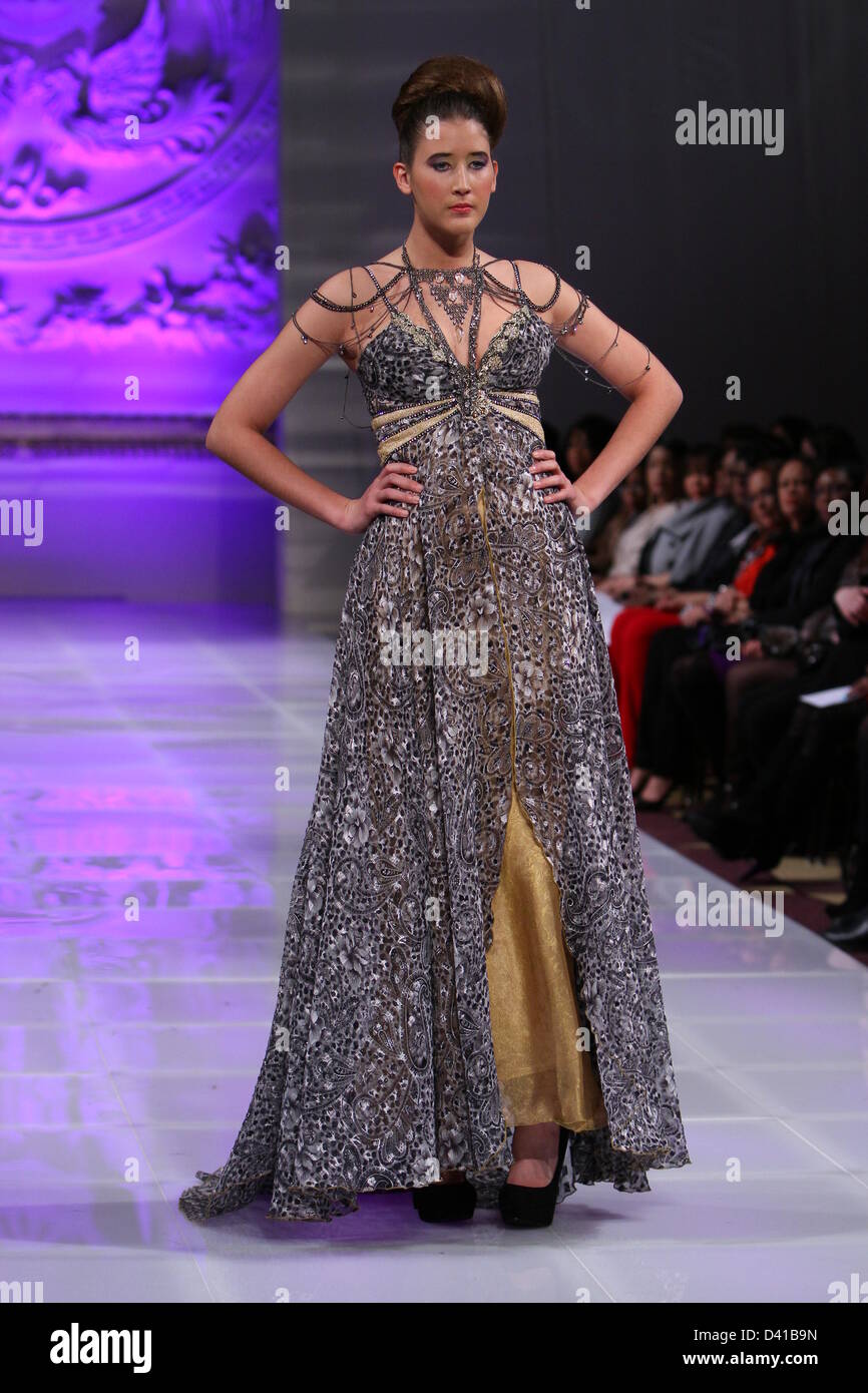 NEW YORK - FEBRUARY 17: A Model walks on the Lourdes Atencio fashion ...